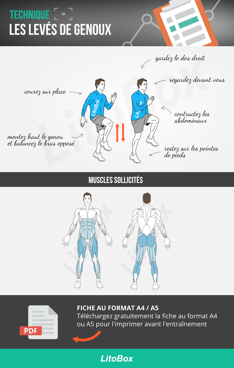 Levés de genoux (courir sur place) : guide et illustrations