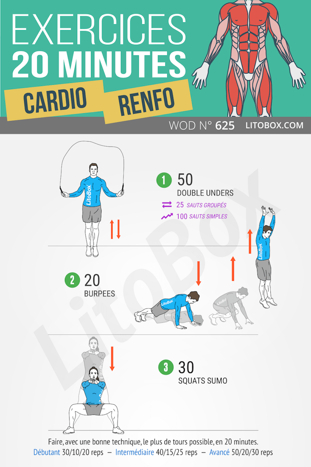 20 minutes entrainement (cardio + renforcement musculaire) #625