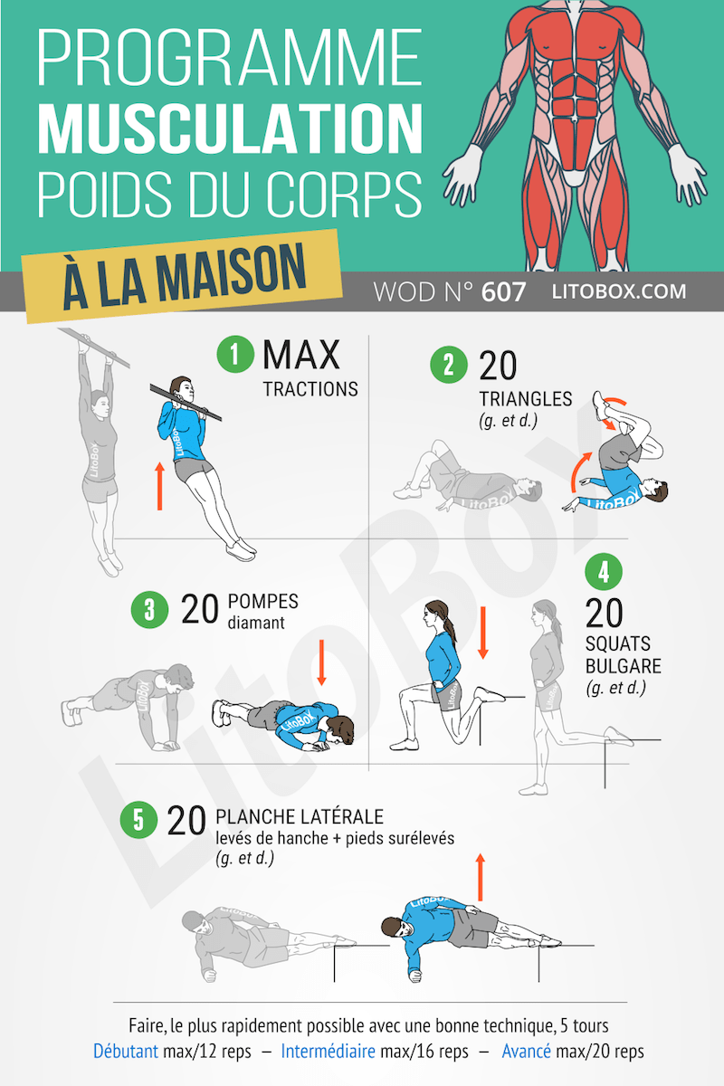 Programme de musculation à la maison au poids du corps #607